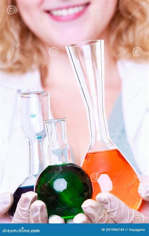 Chemist Woman Holds Test Flask Stock Image Image Of Flask Meny 297996749