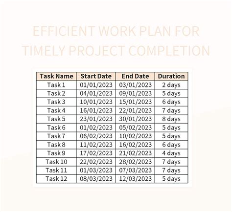 efficient work plan for timely project completion excel template and