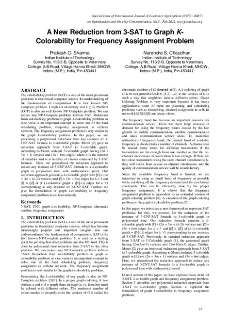 Pdf A New Reduction From 3 Sat To Graph K Colorability For Frequency Assignment Problem
