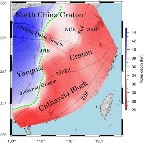 the moho depth distribution estimated by the velocity gradient in the