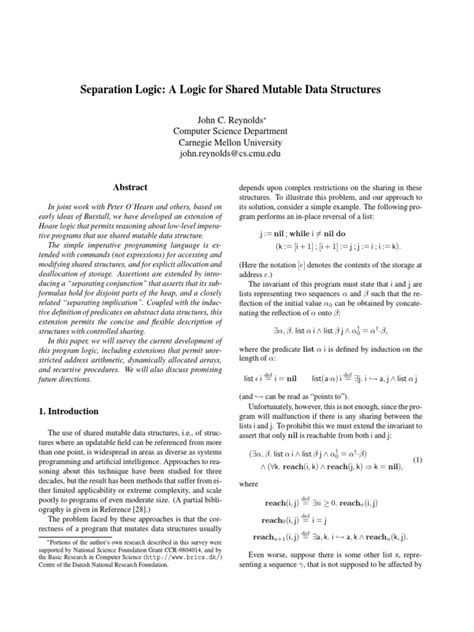 Separation Logic A Logic For Shared Mutable Data Structures Pdf
