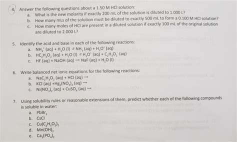 solved 4 answer the following questions about a 1 50 m hcl