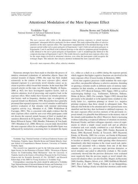 Pdf Attentional Modulation Of The Mere Exposure Effect