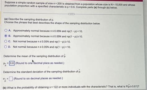 Solved Suppose A Simple Random Sample Of Size N200 Is