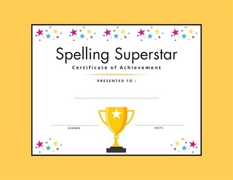 Superstar Speller Certificate Of Achievement Award For Any Age Or Grade
