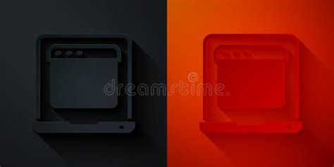 Paper Cut Laptop With Browser Window Icon Isolated On Black And Red Background Computer