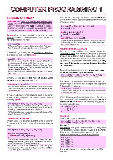 Array And Function Lesson 5 Array Variables Are Great For Storing And Working With Values But