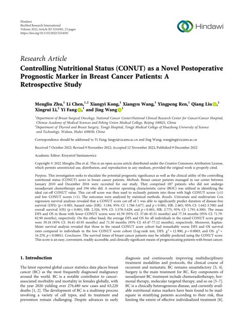 Pdf Controlling Nutritional Status Conut As A Novel Postoperative Prognostic Marker In