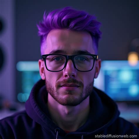 Man With Purple Hair In Hacker Glasses Stable Diffusion Online