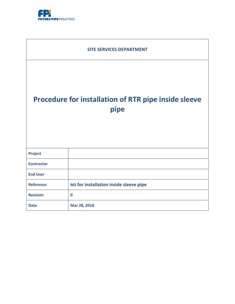 Rtr Pipe Installation Procedure Inside Sleeve Pipe