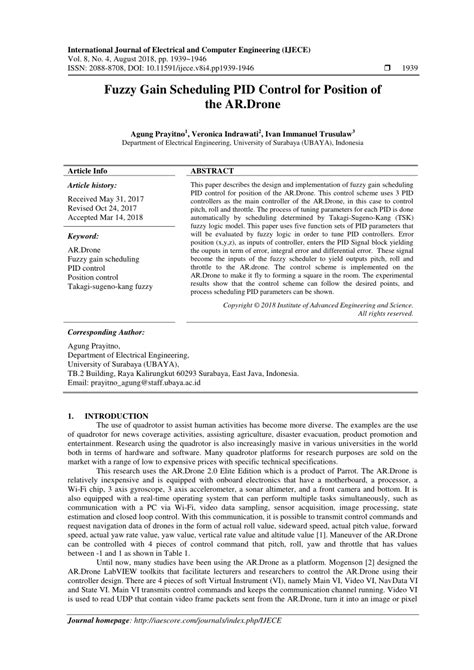 Pdf Fuzzy Gain Scheduling Pid Control For Position Of The Ardrone