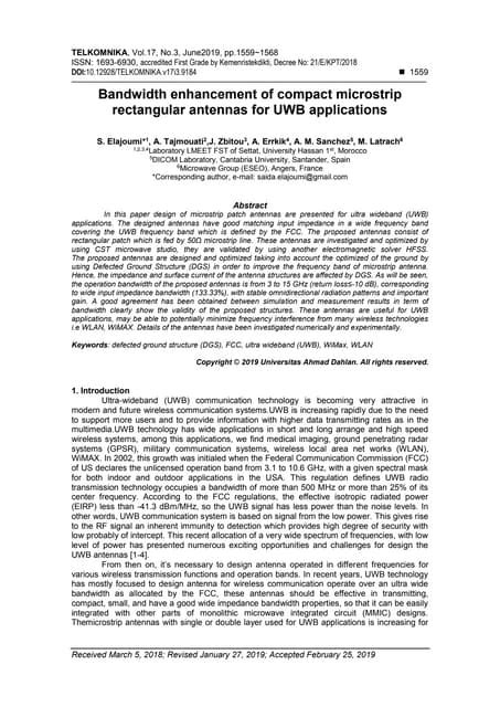 Bandwidth Enhancement Of Compact Microstrip Rectangular Antennas For Uwb Applications Pdf