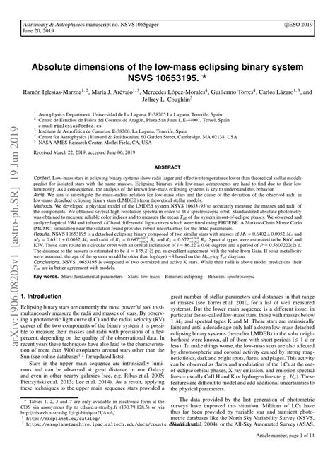 Pdf Absolute Dimensions Of The Low Mass Eclipsing Binary System Nsvs