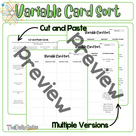 Scientific Method Variable Card Sort Identify Iv Dv And Cv Practice Inquiry
