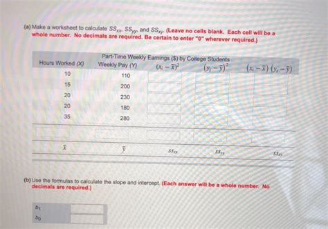 Solved A Make A Worksheet To Calculate SS SSyy And SSxy Chegg Com