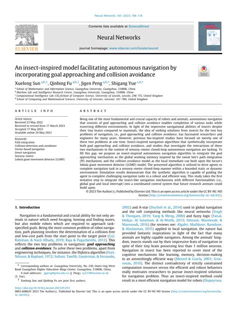Pdf An Insect Inspired Model Facilitating Autonomous Navigation By Incorporating Goal