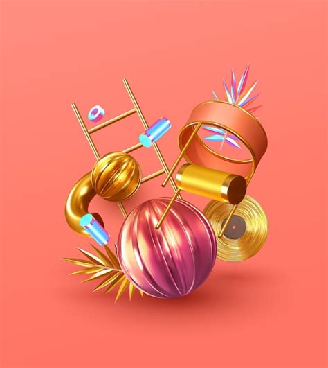 추상적인 배경 현실적인 3d 렌더링 객체와 함께 현대적인 미니멀 디자인 아트 트렌드 포스터 ⁇ 터 일러스트레이션 프리미엄 벡터