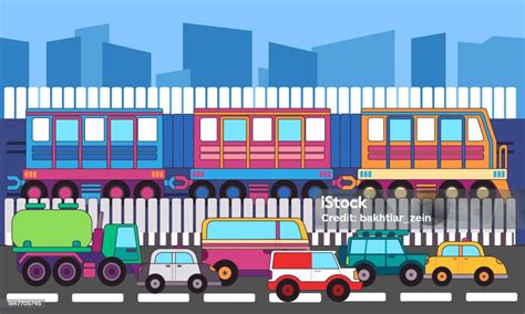 교통 체증 자동차 트럭 경찰 구급차 택시 및 기차 교통 공공 시내 도시 경관 건물 바쁜 러시 활동 거리에 대한 스톡 벡터 아트 및 기타 이미지 Istock