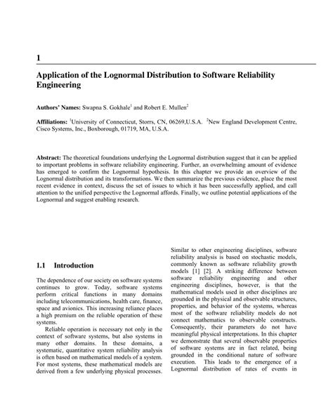 Pdf Application Of The Lognormal Distribution To Software Reliability