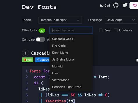 Dev Fonts 適合開發者的免費字型下載線上套用字型預覽程式碼效果