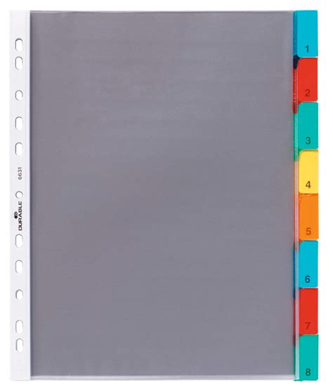 Durable 8 Part Replacable Tab Numbered Colour Coded Punched Index Divi