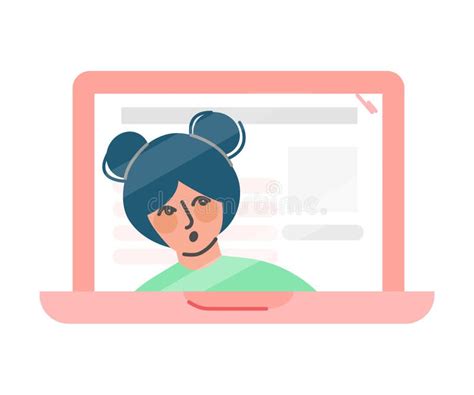 Laptop Computer Screen With Woman Head Vector Illustration Stock Vector Illustration Of Woman