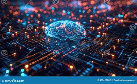 Digital Illustration Of A Brain Shaped Network On An Electronic Circuit Board Symbolizing