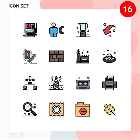 16 Universal Flat Color Filled Lines Set For Web And Mobile Applications Left Share Info Arrow