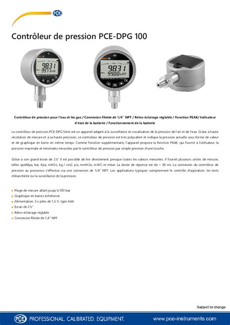Brochure Ftpce Dpg Serie Pce Instruments France Eurl Franceenvironnement