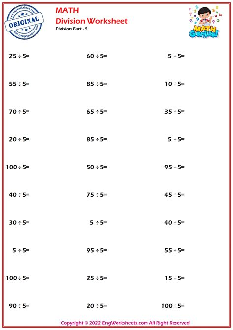 Division Fact 5 Worksheets And Exercise Images Preview Engworksheets