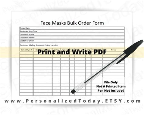 Printable Mask Order Form Printable Forms Free Online