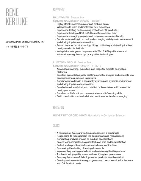 Software QA Manager Resume Samples Velvet Jobs