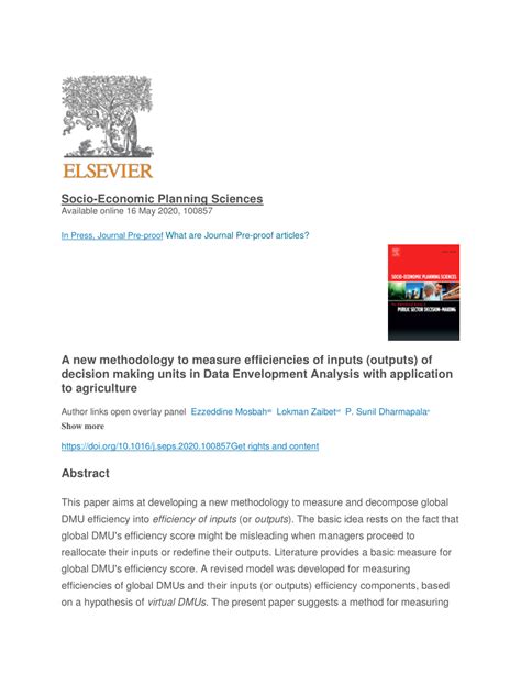 Pdf A New Methodology To Measure Efficiencies Of Inputs Outputs Of