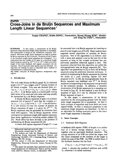 Pdf Cross Joins In De Bruijn Sequences And Maximum Length Linear