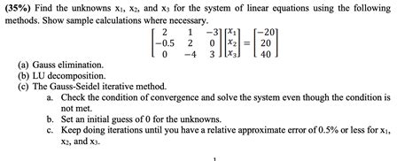 solved 35 ﻿find the unknowns x1 x2 ﻿and x3 ﻿for the