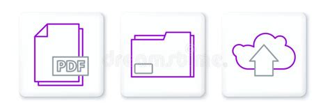 set line cloud upload pdf file document and document folder icon