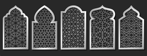 실버 전통 이슬람 창문 모양 오래 된 아랍 프레임 문 또는 모로코 국경 0명에 대한 스톡 벡터 아트 및 기타 이미지 0명 Eid Mubarak Mashrabiya