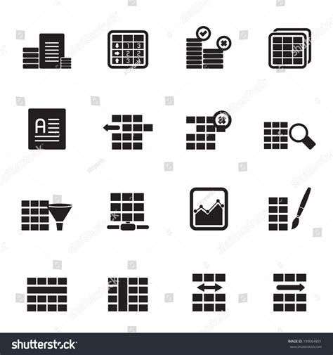 Silhouette Database Table Formatting Icons Vector Stock Vector Royalty