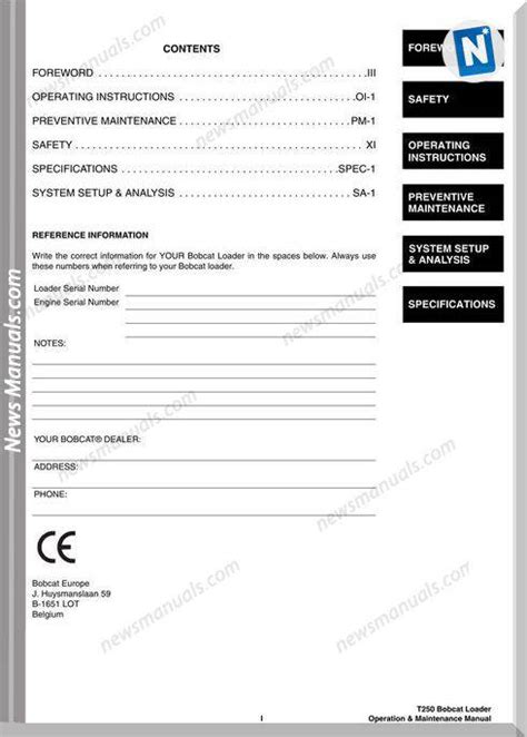 Bobcat T250 Operation Manual And Maintenance Manual