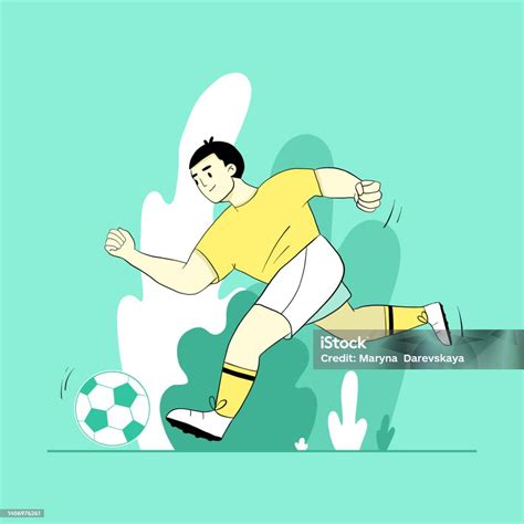 공을 앞으로 돌리고 드리블하는 축구 선수 축구를하는 유니폼을 입은 프로 스포츠맨 고립 된 축구 선수의 컬러 플랫 벡터 일러스트