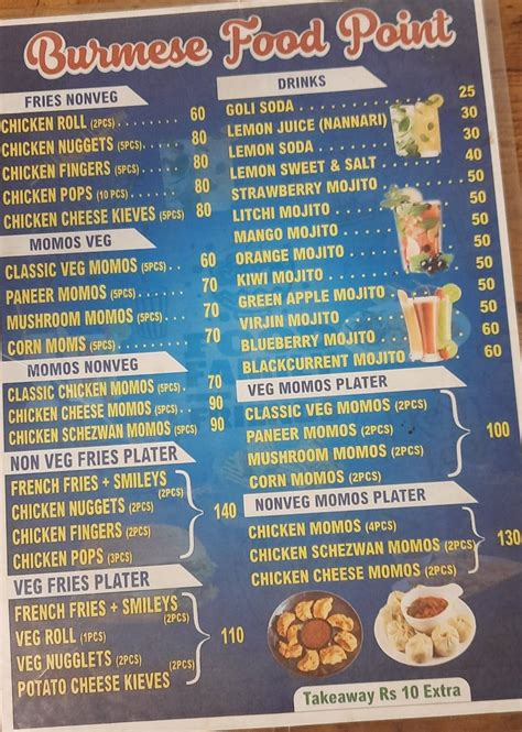 Menu At Burmese Food Point Chennai