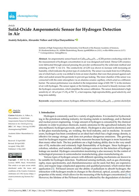 Pdf Solid Oxide Amperometric Sensor For Hydrogen Detection In Air