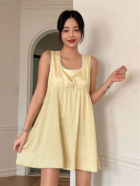Dazy Satiny Short Sleep Dress With Lace Trim And Back Tie Shein Usa