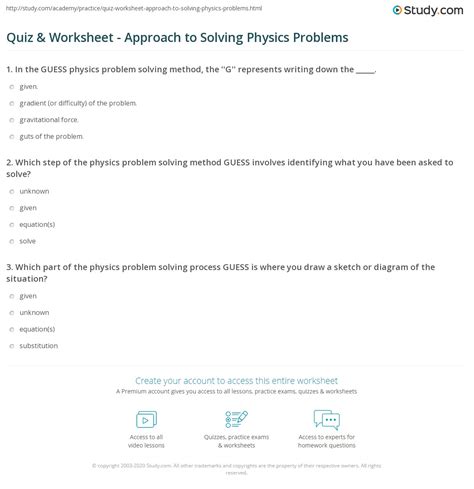 Quiz And Worksheet Approach To Solving Physics Problems