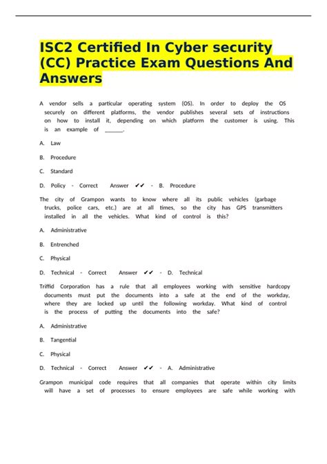 ISC2 Certified In Cyber security (CC) Practice Exam Questions And ...