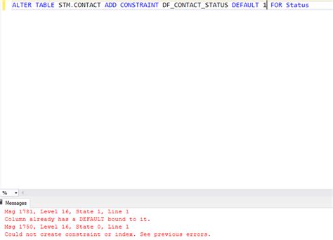 Set Default Value Error On Sql Server Microsoft Qanda