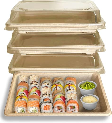 Ecoquality Large Sushi Trays With Lids Sugarcane Bagasse 100 Pack