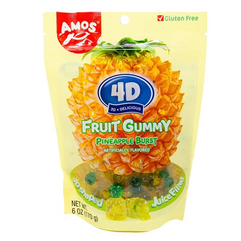 Amos 4d Fruit Gummy Pineapple Burst 6oz Candy Funhouse Us