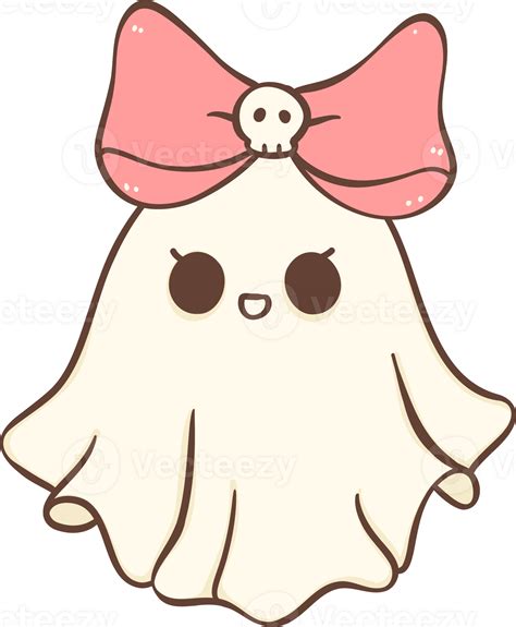 Cute Pink Halloween Ghost Girl With Bow Cartoon Doodle 29937264 Png