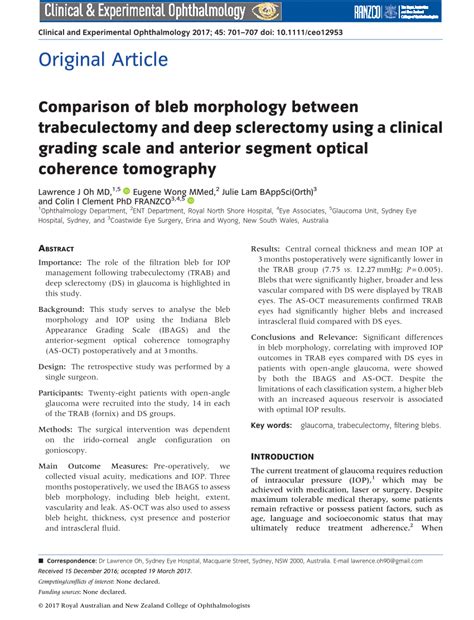 Pdf Comparison Of Bleb Morphology Between Trabeculectomy And Deep Sclerectomy Using A Clinical